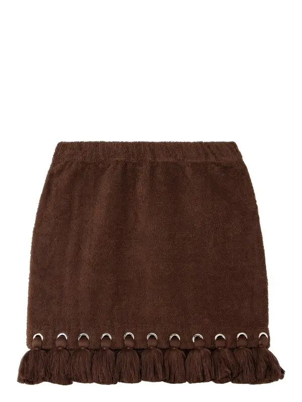 CAP D’ANTIBES Eyelet-embellished Cotton-terry Mini Skirt - Brown