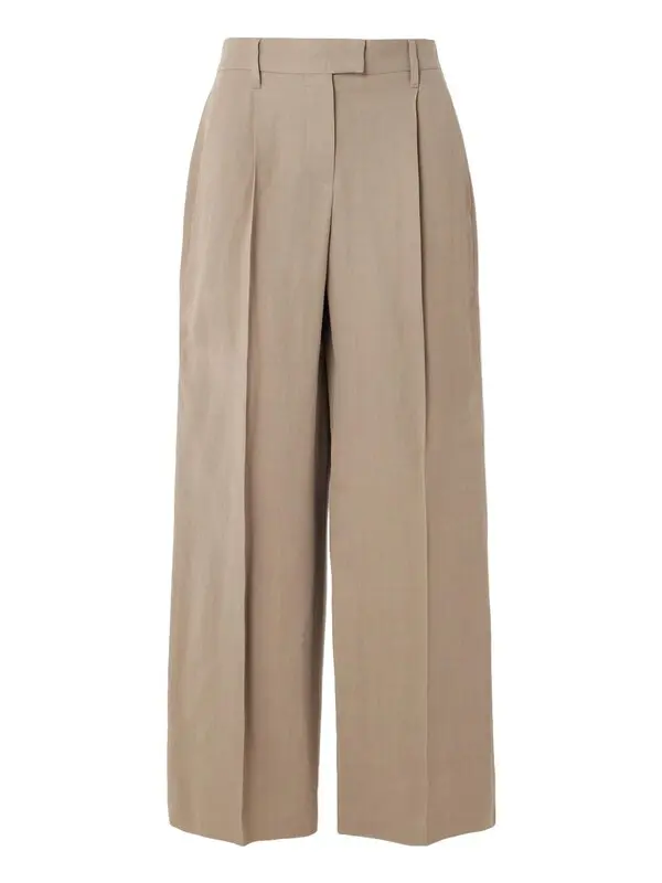 Brunello Cucinelli Bead-embellished Pleated Twill Wide-leg Pants - Brown