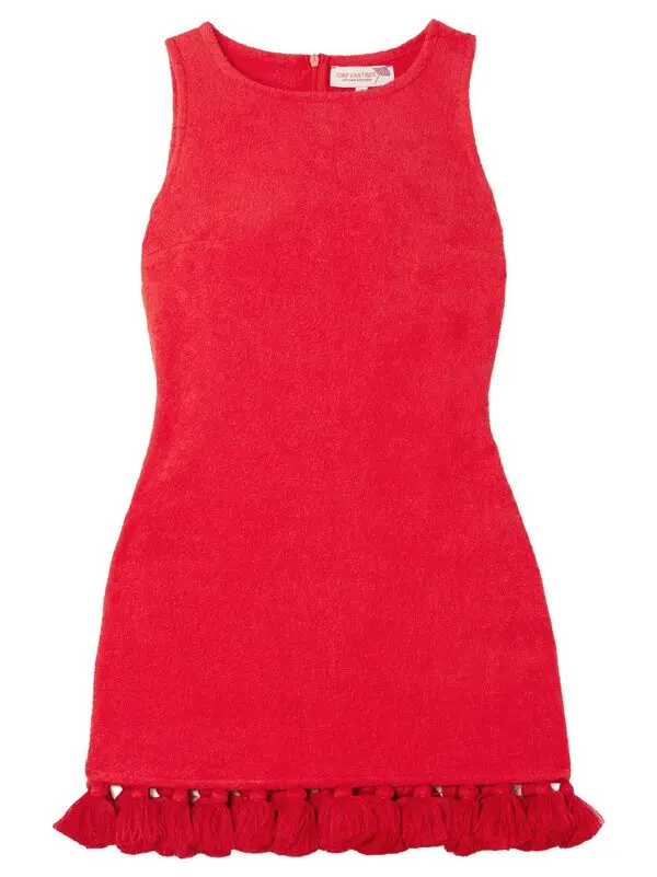 CAP D’ANTIBES Tasseled Cotton-terry Mini Dress - Red