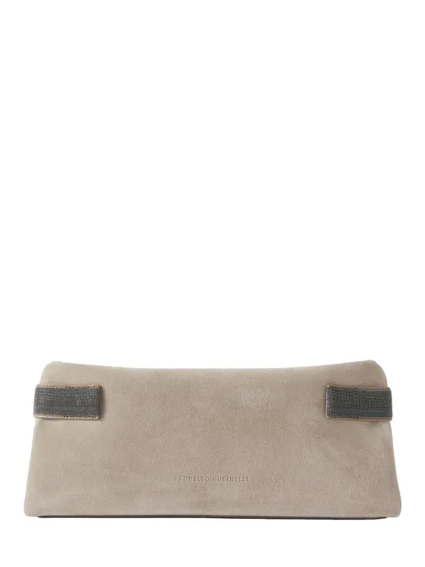 Brunello Cucinelli Leather-trimmed Suede Clutch - Gray