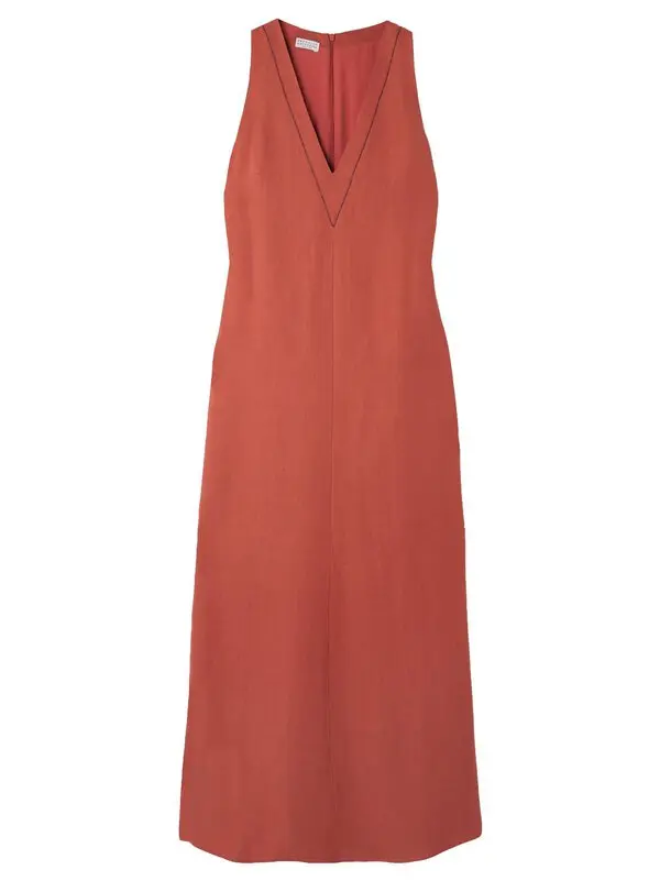 Brunello Cucinelli Bead-embellished Twill Midi Dress - Orange