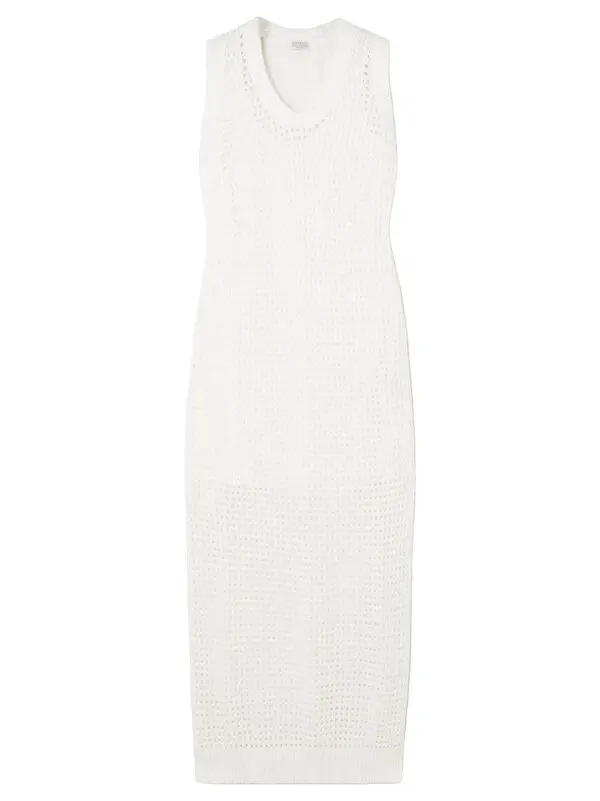 Brunello Cucinelli Sequin-embellished Open-knit Midi Dress - White