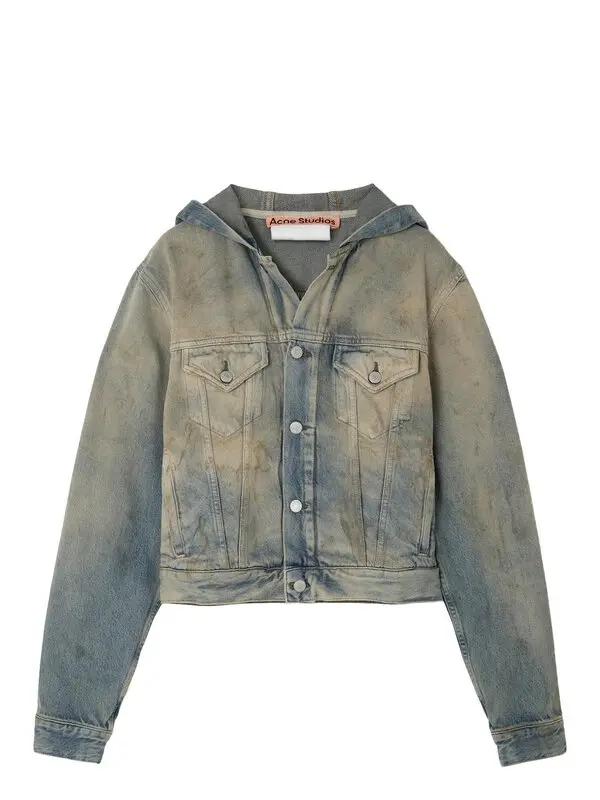 Acne Studios Hooded Distressed Organic Denim Jacket - Blue