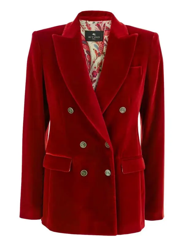 Etro Double-breasted Velvet Blazer - Red