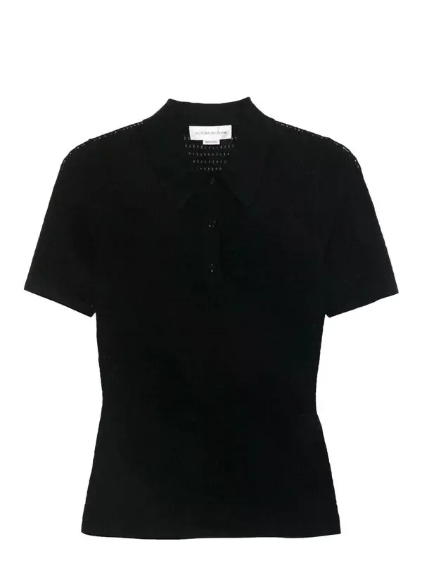 Victoria Beckham Perforated Polo Top - Black