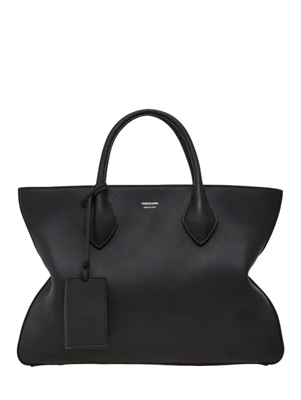 FERRAGAMO Monogram Structured Tote Bag - Black