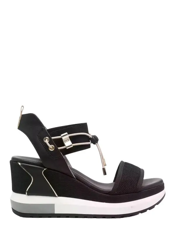 NEROGIARDINI 80mm Leather Wedge Sandals - Black