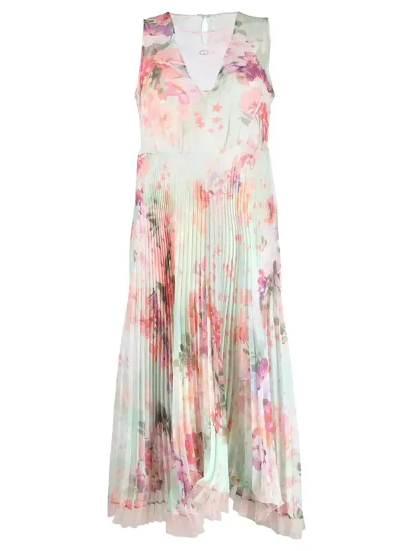 TWINSET Floral Pleated Midi Dress - Pink