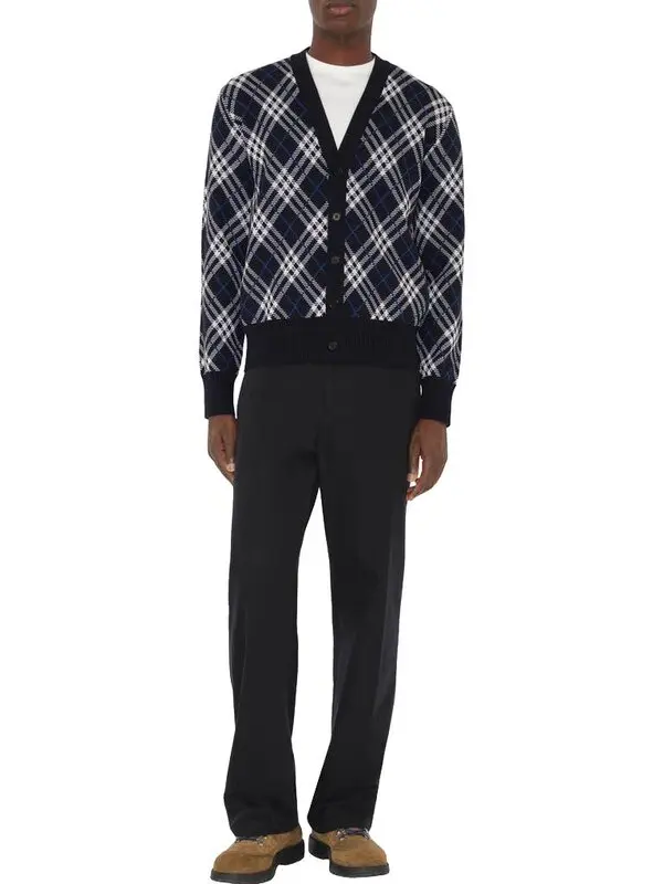 Burberry Check Cotton Wool Cardigan - Ink Blue
