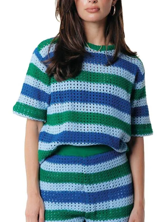 COLOURFUL REBEL Hope Crochet Stripe Short Sleeve Top - Multicolor