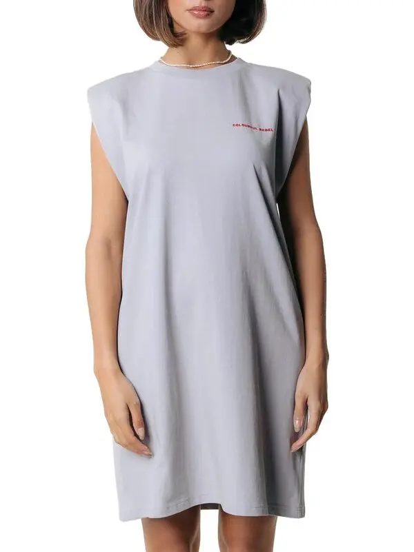 COLOURFUL REBEL Sleeveless Padded Shoulder T-shirt Dress - Light Grey
