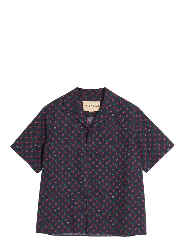Valentino Garavani Cotton Cherry Bowling Shirt - Blue