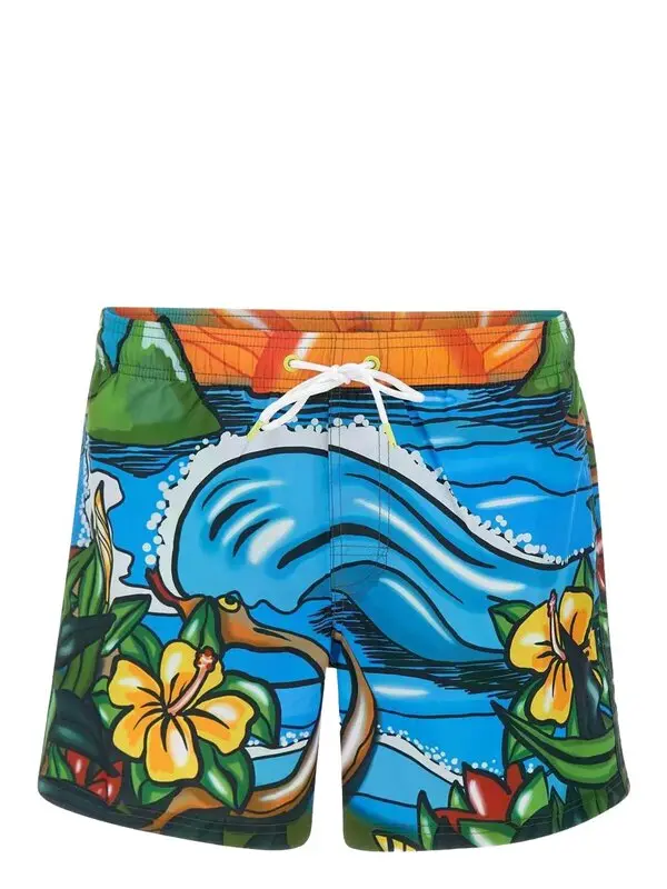 Sundek Illustration-print Swim Shorts - Blue