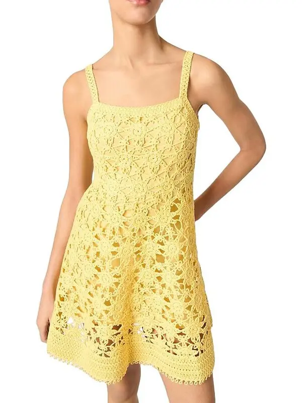 Maje Crochet Strappy Mini Dress - Yellow Banana