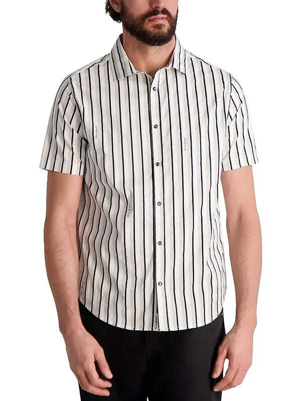 Karl Lagerfeld Paris Karl Lagerfeld Striped Paris Striped Short Sleeve Logo Shirt - Gray