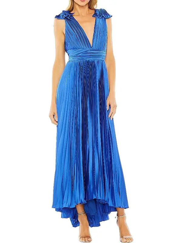 Mac Duggal Pleated Jersey Gown With Ruffled Strap Detail - Cobalt