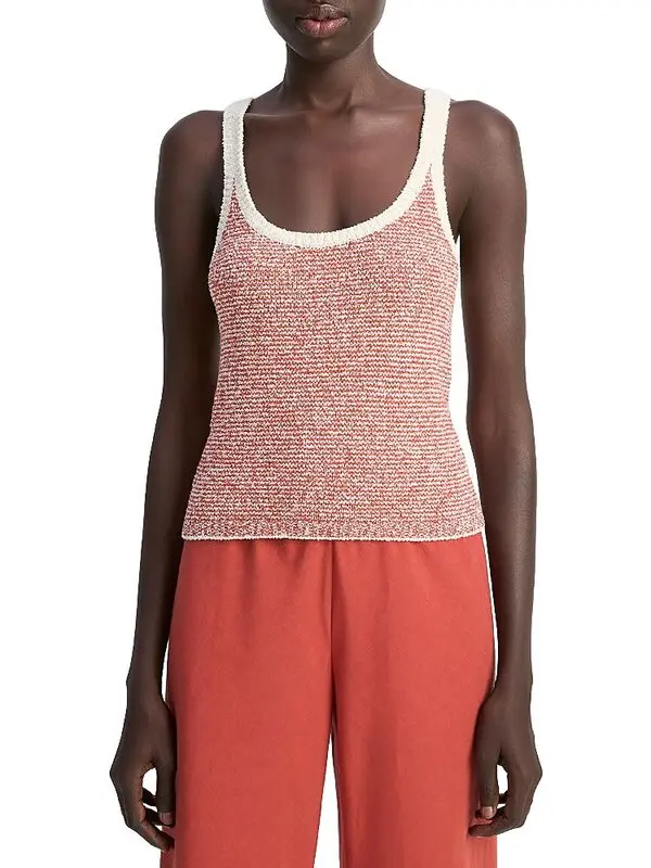 Vince Textured Micro Stripe Tank - Oat Shell/brick Rose