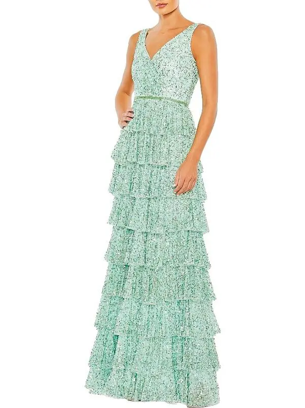 Mac Duggal Ruffle Tiered Sleeve Gown - Mint