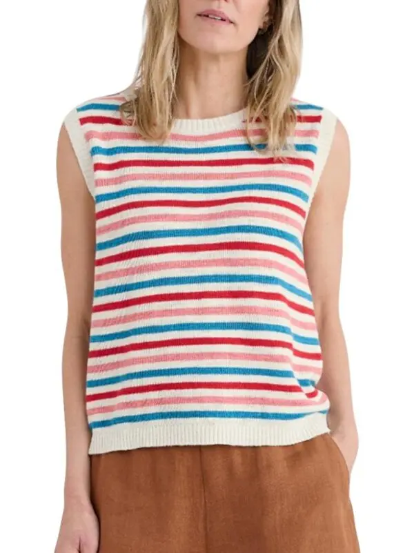 SEASALT CORNWALL Striped Sleeveless Vest - Mini Cornish Pink Sky Mix