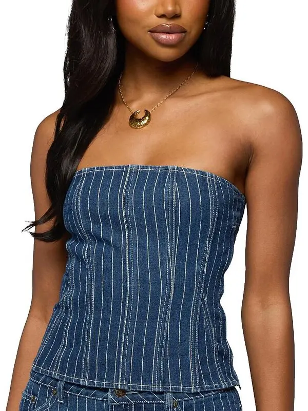 EDIKTED Camelia Strapless Denim Corset - Blue-and-white