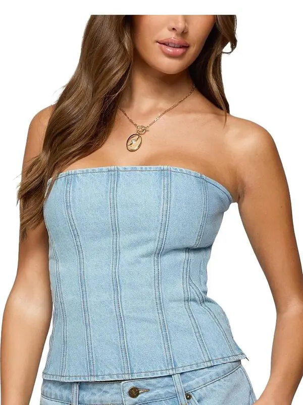 EDIKTED Strapless Denim Corset - Light Blue