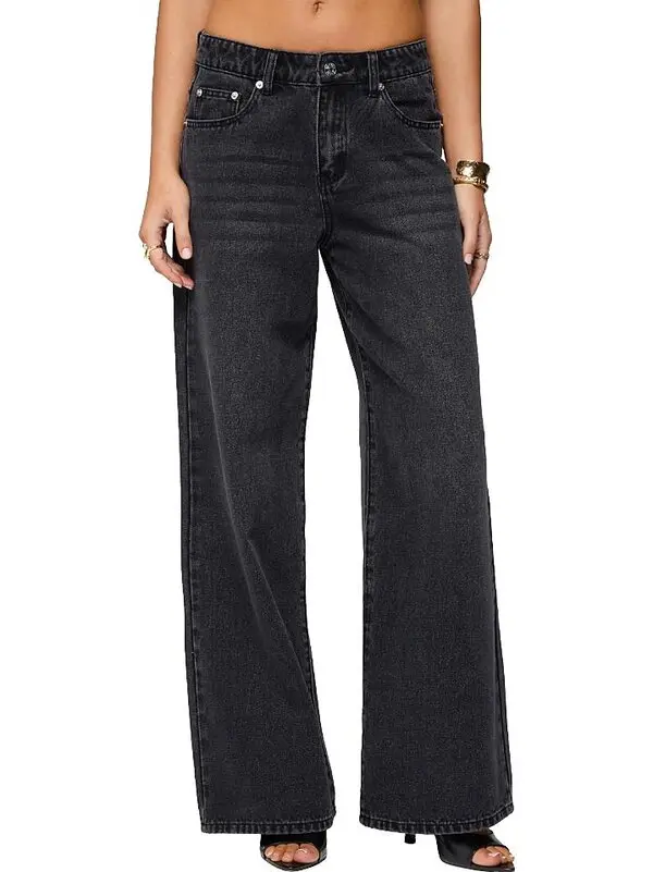 EDIKTED Ery Wide Leg Mid Rise Jeans - Black