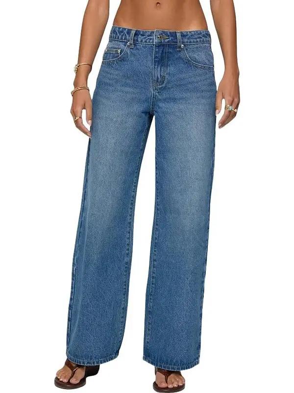 EDIKTED Ery Wide Leg Mid Rise Jeans - Blue