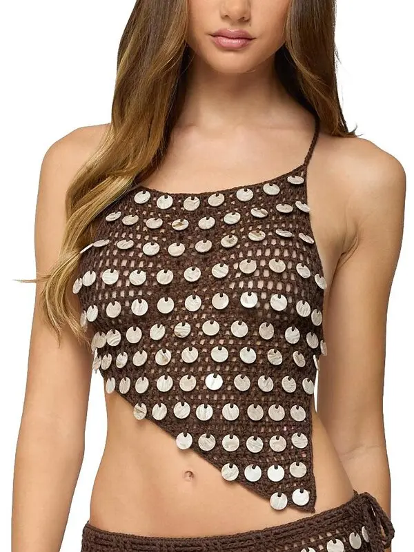 EDIKTED Alora Iridescent Crochet Top - Brown