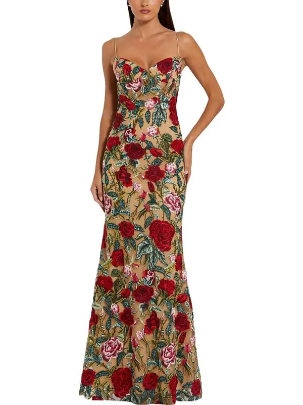 Mac Duggal Floral Embroidered Gown - Nude Multi