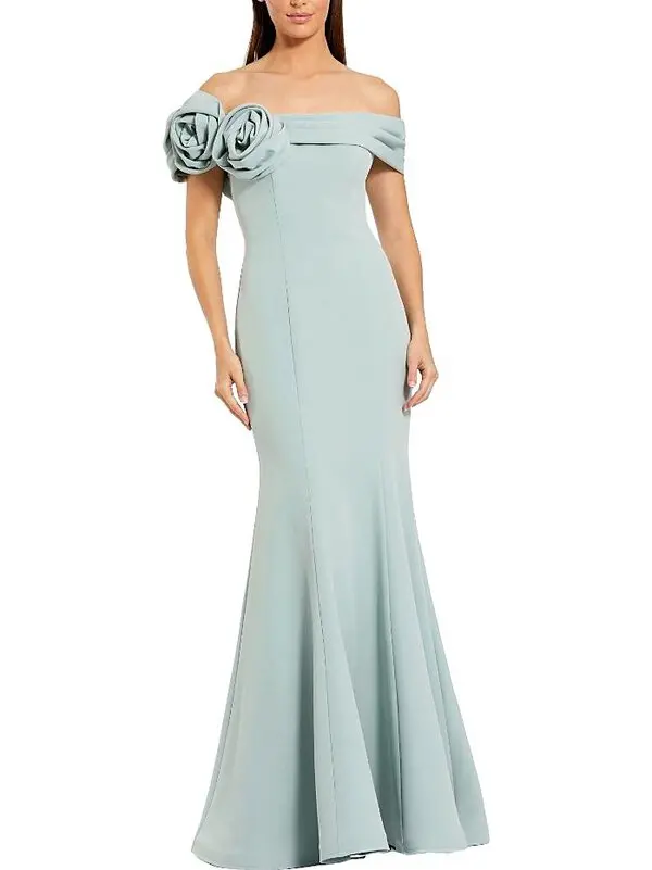 Mac Duggal Off-the-shoulder Crepe Mermaid Gown - Sage