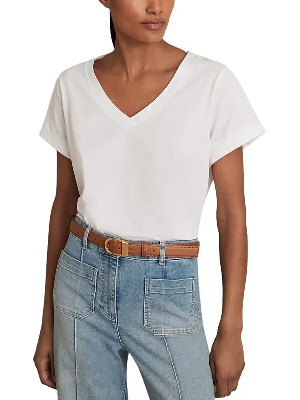 REISS Luna V-neck Tee - White