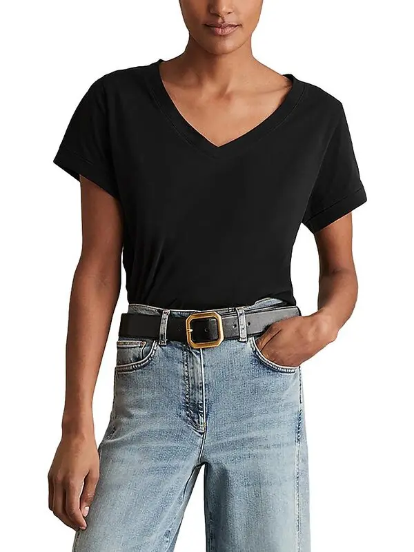 REISS Luna V-neck Tee - Black