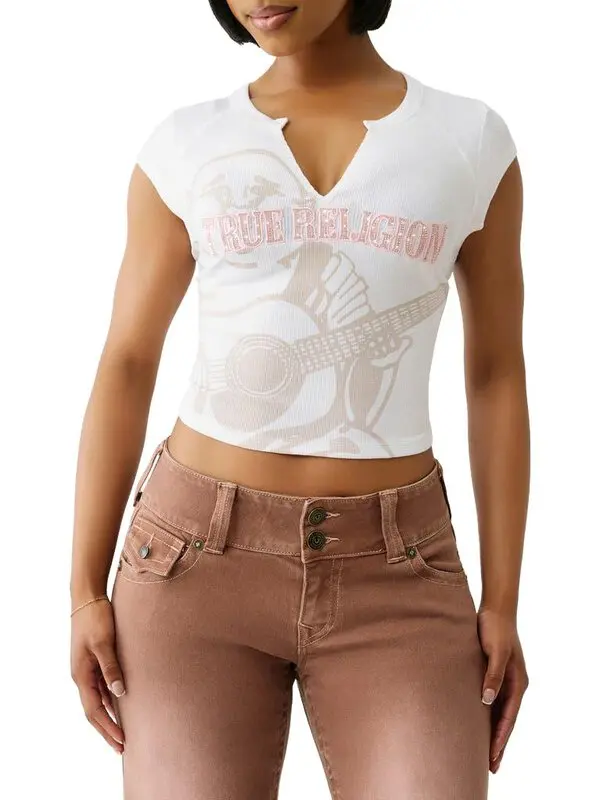 True Religion Rhinestone Rib Top - Optic White