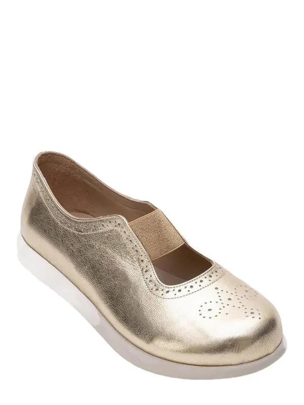 FOREVER & ALWAYS SHOES Chelle Elastic Leather Flat - Gold Leather