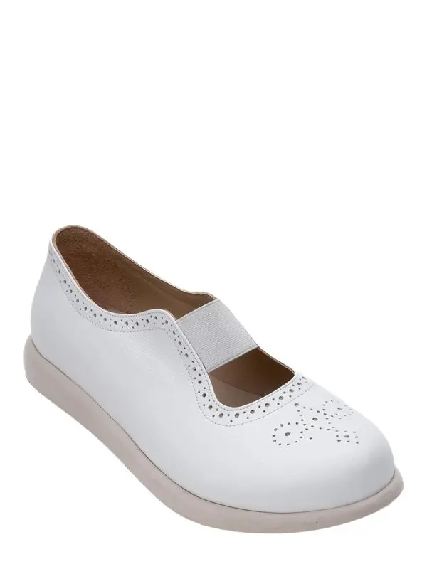 FOREVER & ALWAYS SHOES Chelle Elastic Leather Flat - White Leather