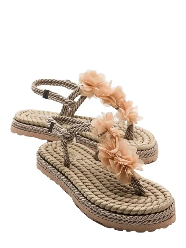 PROLOGUE SHOES Lace-up Thong Sandals - Dark Beige Faux Leather