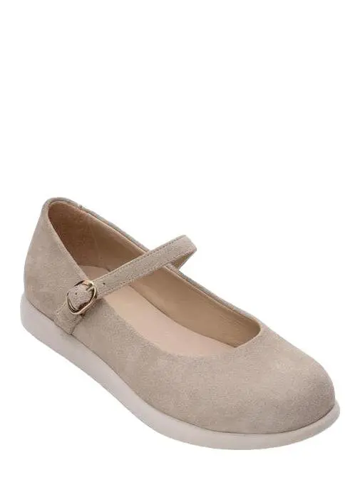 FOREVER & ALWAYS SHOES Leather Anisa Strap Flats - Beige Suede Leather