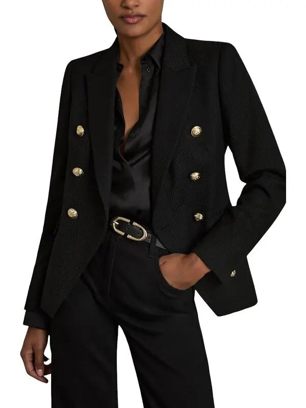 REISS Tally Double-breasted Wool-blend Blazer - Black