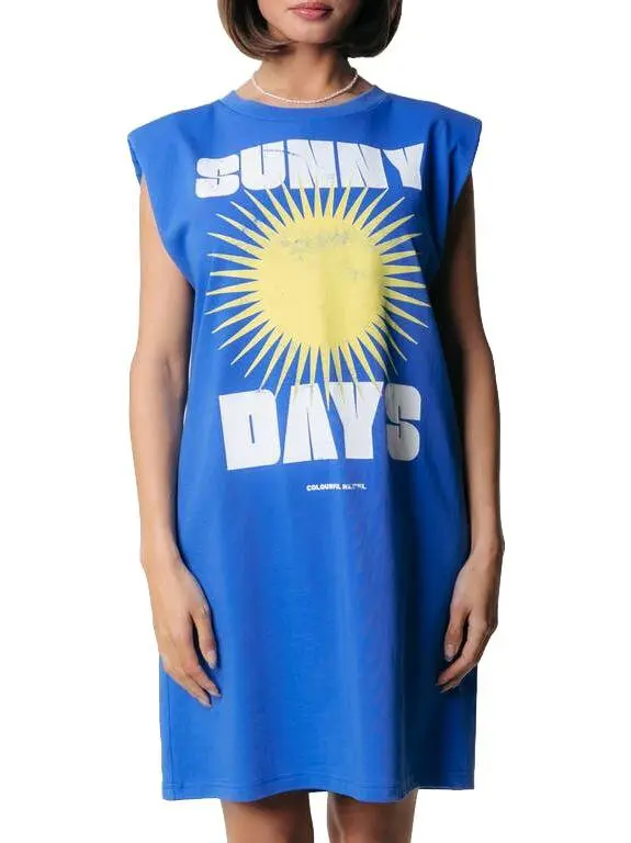 COLOURFUL REBEL Sunny Days Padded T-shirt Dress - Med. Denim Blue