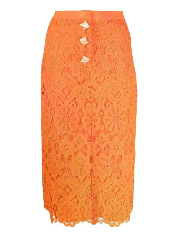 SELF-PORTRAIT Lace Pencil Skirt - Orange