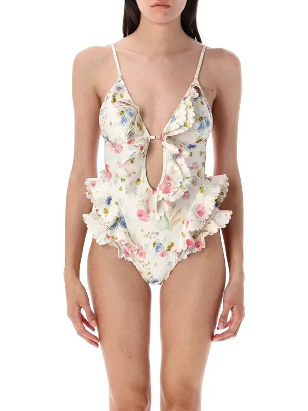 Zimmermann Lucky Waterfall Frill One Piece - Cream Bouquet