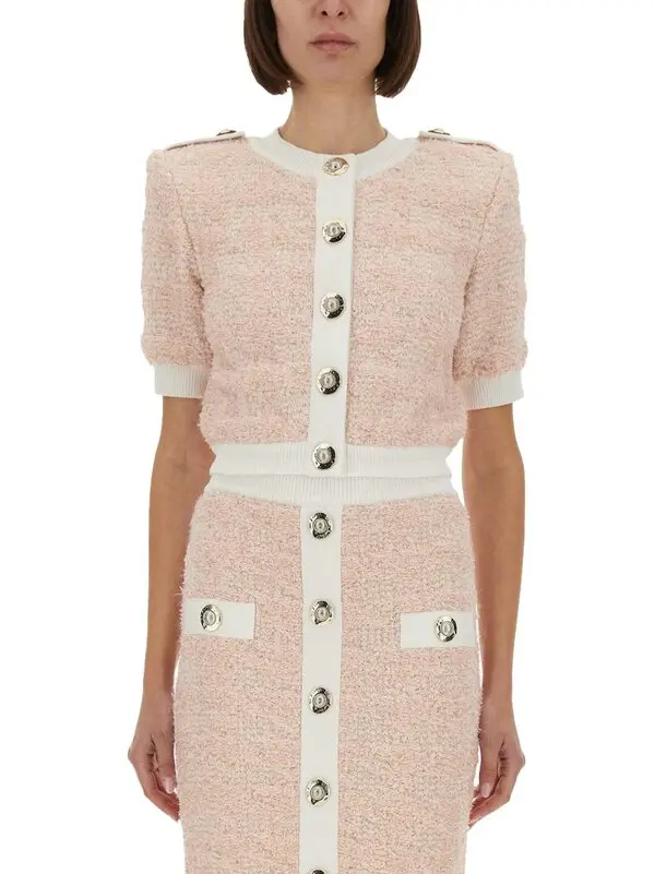 Balmain Tweed Cropped Cardigan - Pink