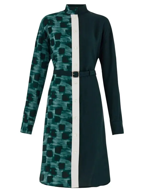 FERRAGAMO Shirt Dress With Contrasting Prints - Green