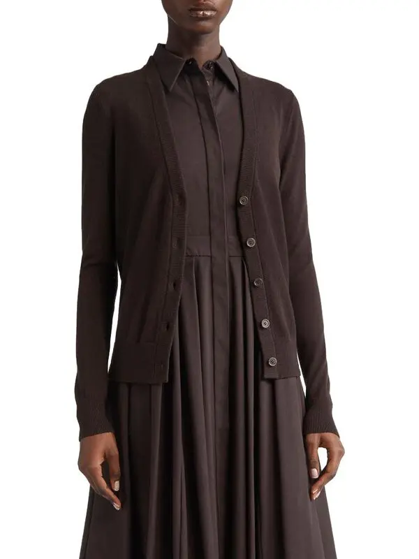 Michael Kors Cashmere V-neck Cardigan - Chocolate