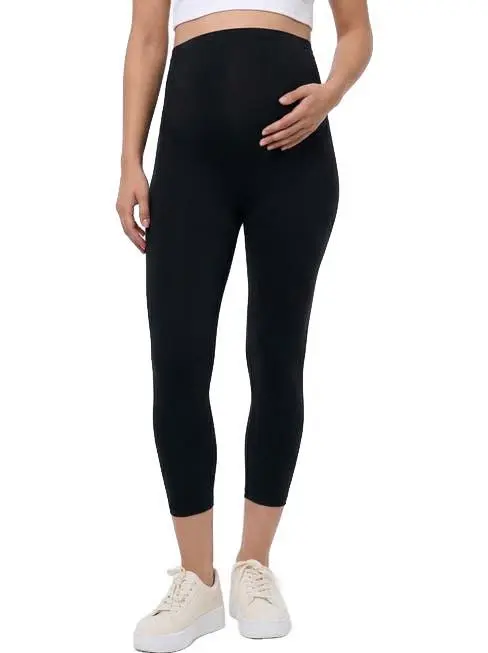 Motherhood Maternity Essential Stretch Secret Fit Over The Belly Maternity Crop Leggings - Black