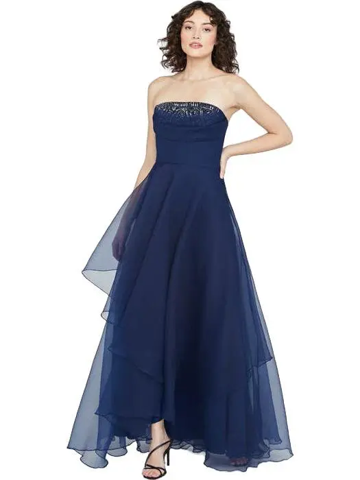 Theia Aubrey Asymmetric Organza Gown - Navy