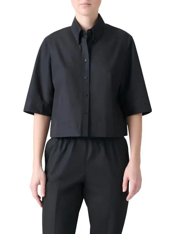 Akris Cotton Poplin Crop Button-down Shirt - Black