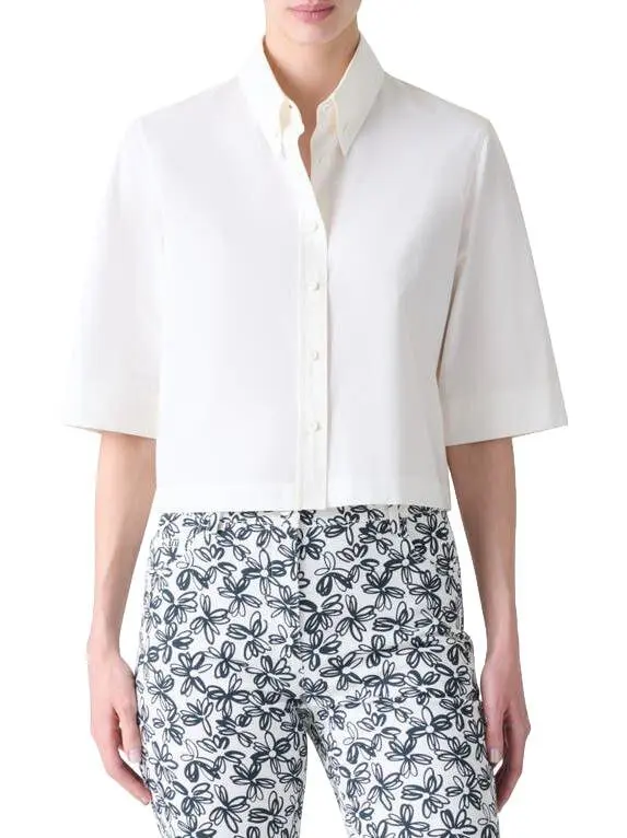 Akris Cotton Poplin Crop Button-down Shirt - Cream