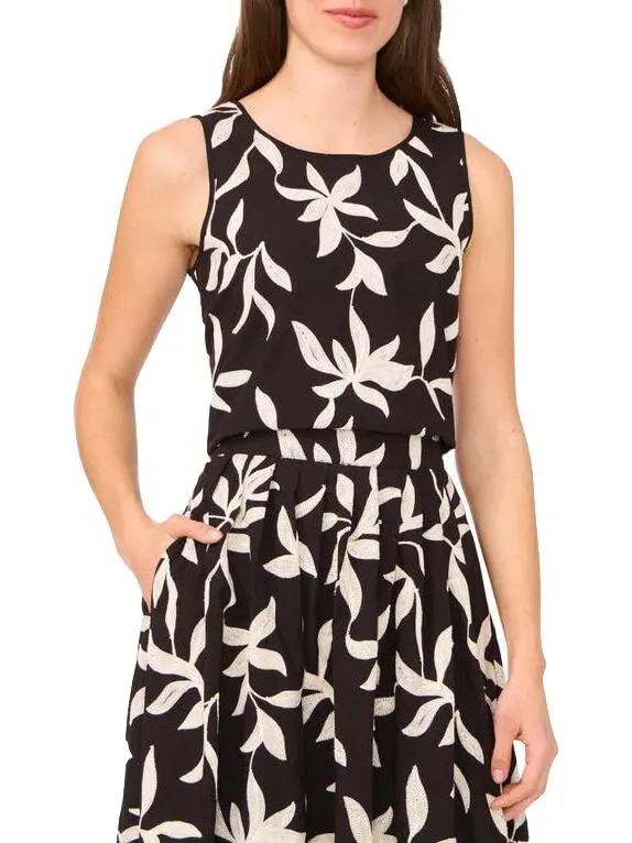 Halogen Botanical Embellished Sleeveless Shell - Rich Black 060