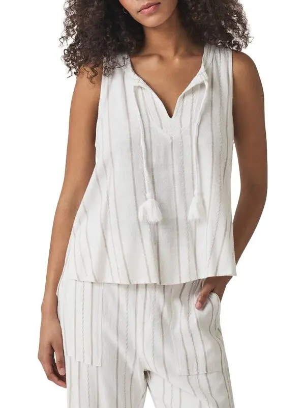 Splendid Layla Stripe Tank - White/ Fawn